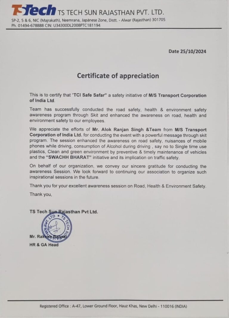 On-Ground Road Safety Program | TCI Safe Safar