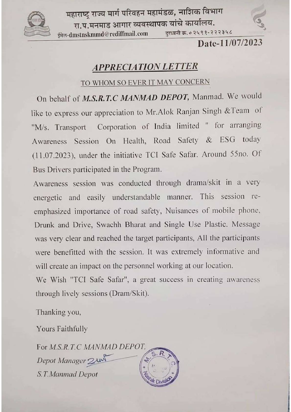 On-Ground Road Safety Program | TCI Safe Safar